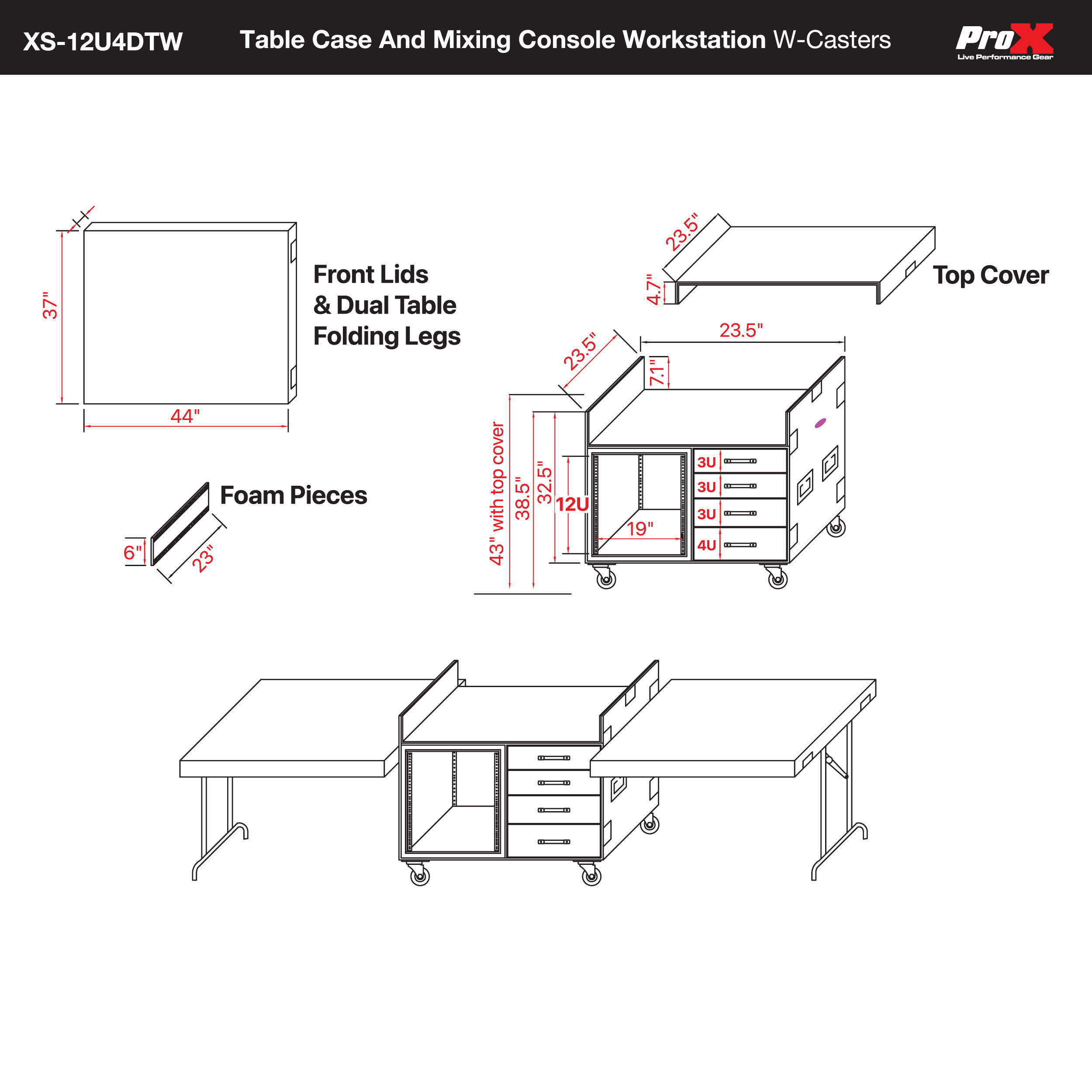12U Shockproof Workstation Case W-Dual Side Table and Drawers | 24 In ...