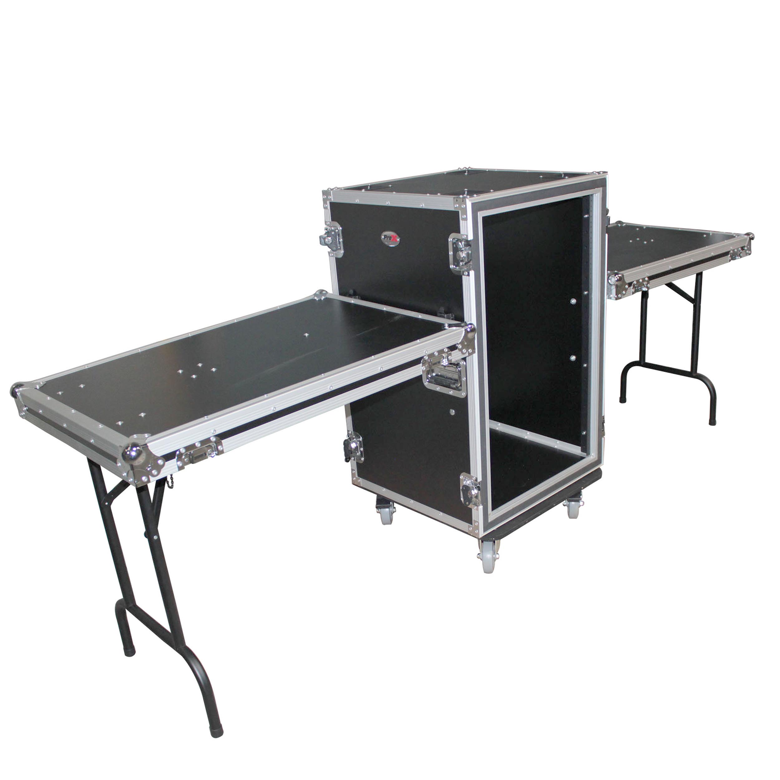 16U Vertical Shockproof Amp/Rack Case W/Dual Side Tables & 4 Casters ...