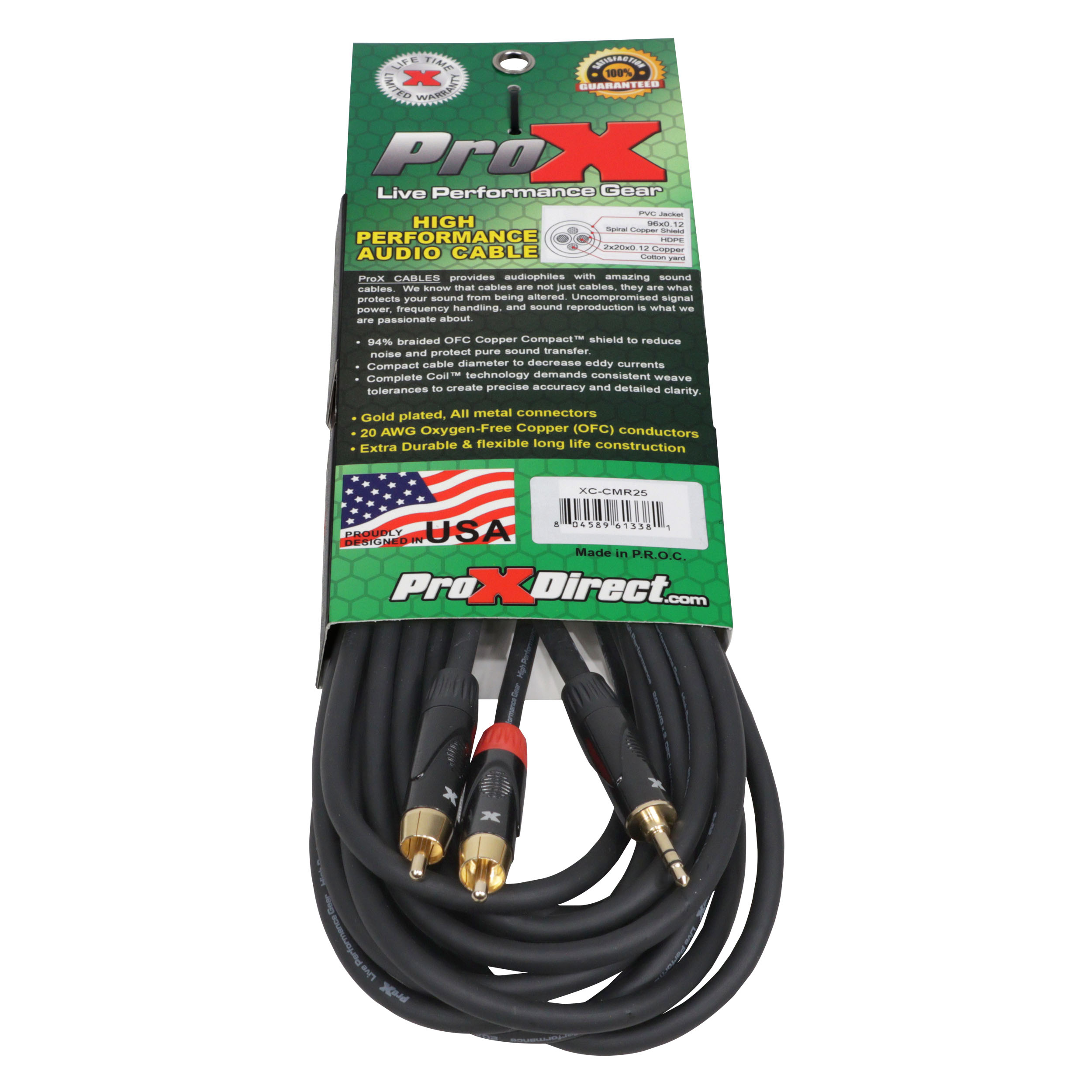 25 Ft. Unbalanced 1/8" (3.5mm) Mini TRS-M to Dual RCA-M High ...