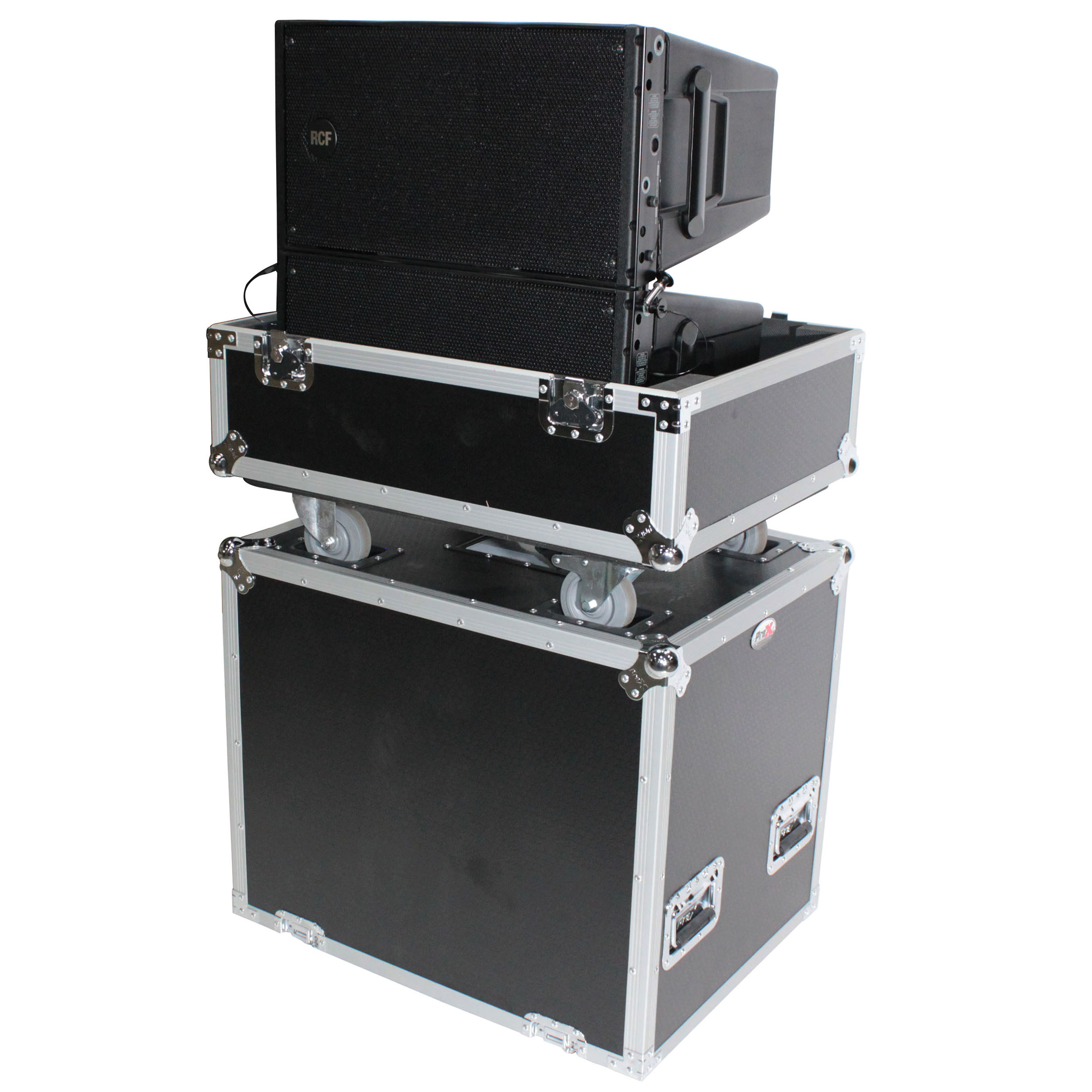 Fits 2x RCF HDL 10-A Line Array Speakers Flight Case with 4 inch Wheels - GTR Direct