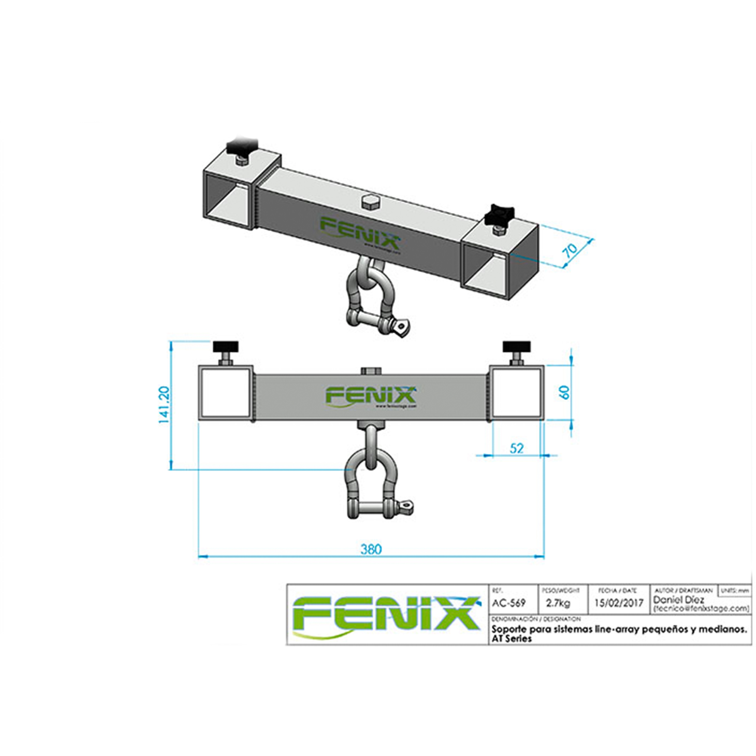 T-Bar fits Fenix AT06 or AT04 Line Arrays Systems - Black - GTR Direct